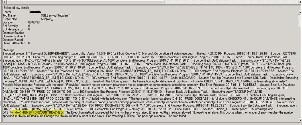 Sql Server Maximumerrorcountreached Error Maintenance Plan Sql